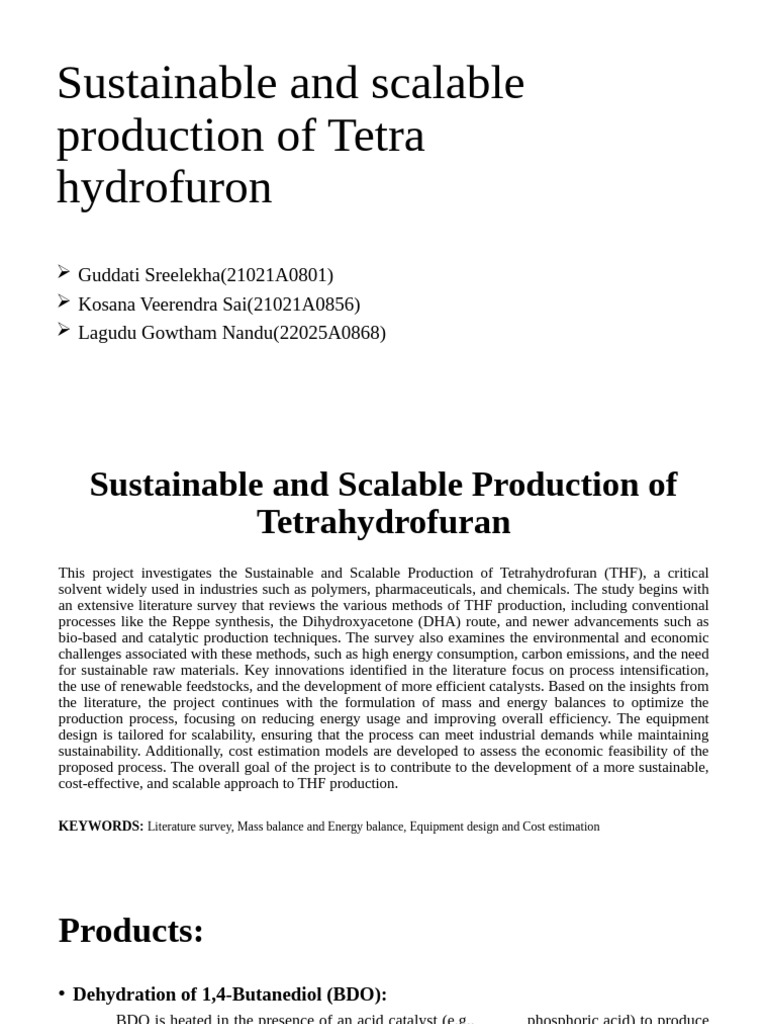 Cost-Effective THF Production Methods | PDF | Tetrahydrofuran ...