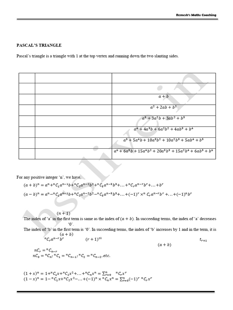 Hsslive-xi-maths-CH8 BIONOMIAL THEOREM | PDF | Abstract Algebra | Mathematical Analysis