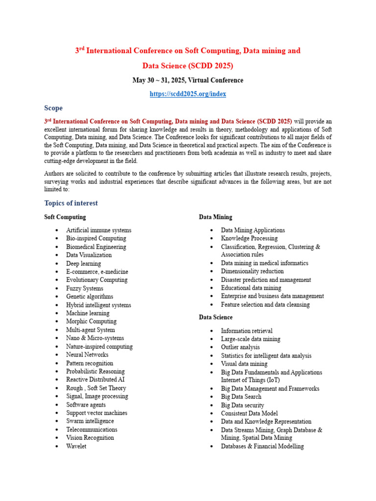 3rd International Conference On Soft Computing, Data Mining and Data Science (SCDD 2025) | PDF ...