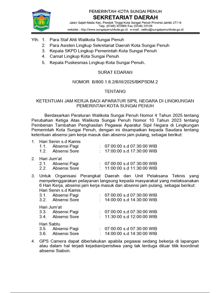 Surat Edaran Jam Kerja Terbaru | PDF