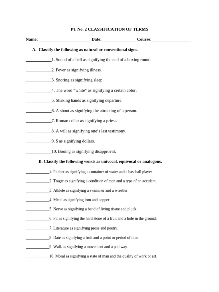 LOG101 PT No. 2 Classification of Terms 2nd Sem. AY 2024-2025 ...