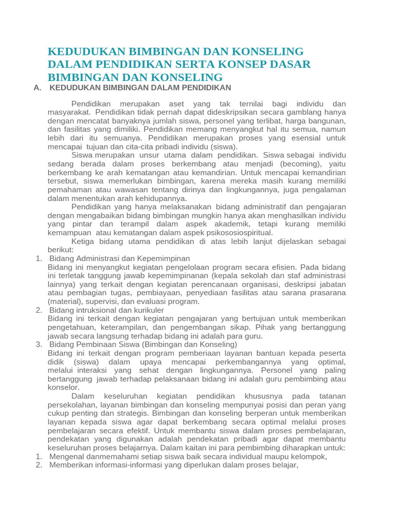 Kedudukan Bimbingan Dan Konseling Dalam Pendidikan Dasar | PDF