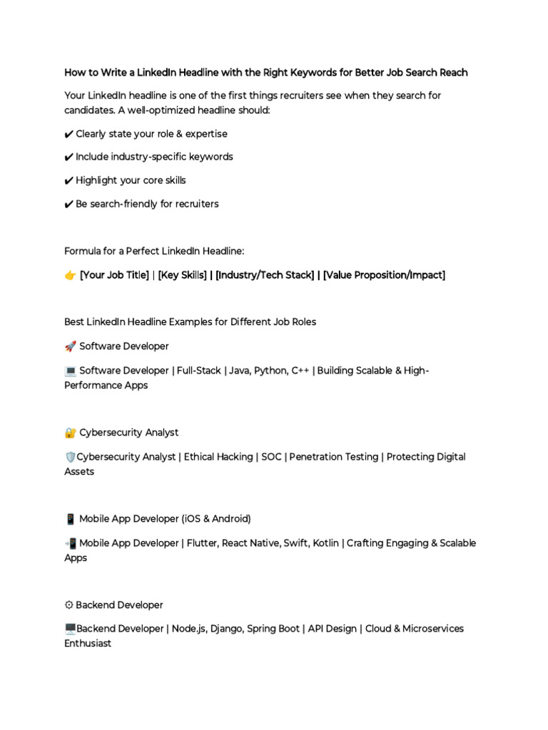 LinkedIn Headline Tips | PDF