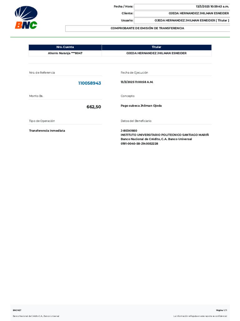 Pago Subeca Jhilman Ojeda | PDF