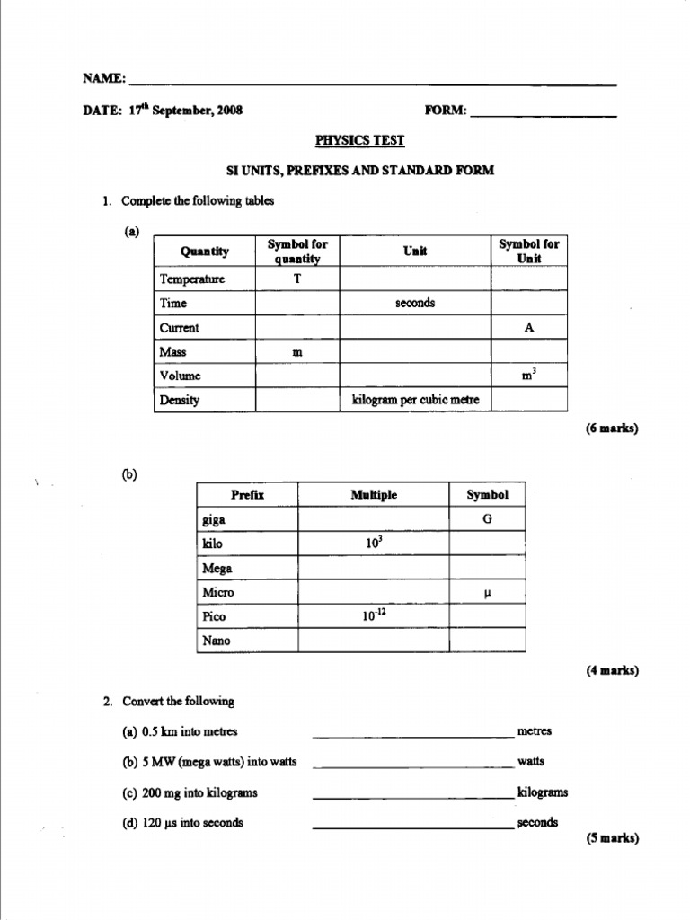 Si Units and Prefixes Exercise | PDF