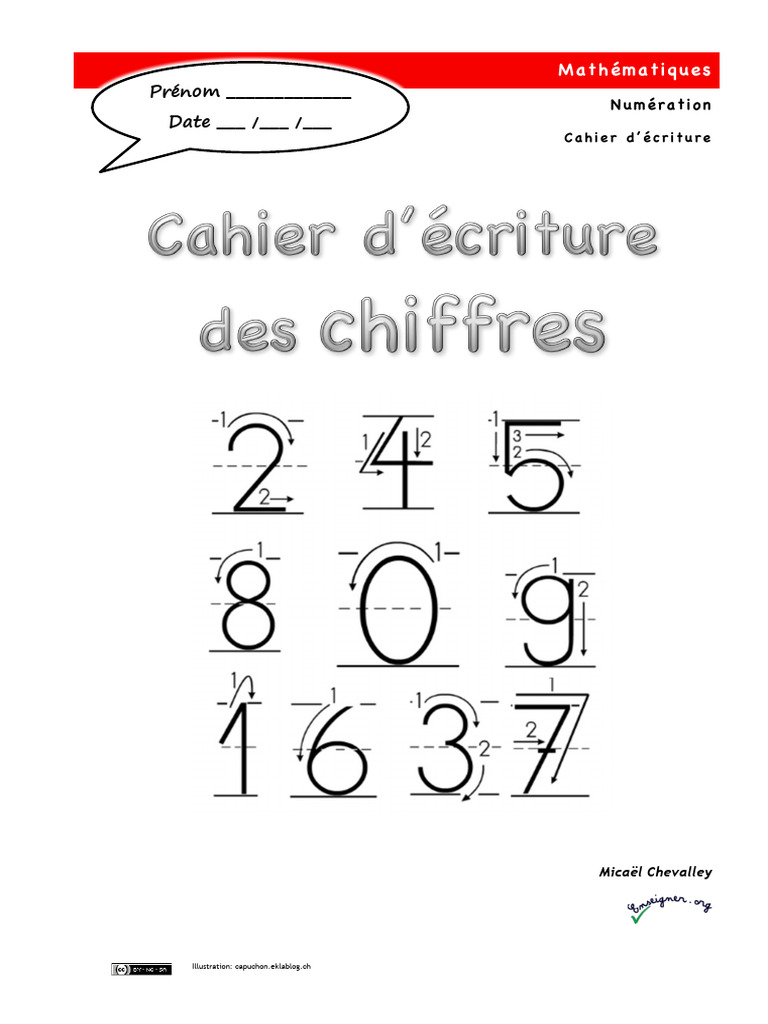 Cahier d'écriture des chiffres 0-9 | PDF