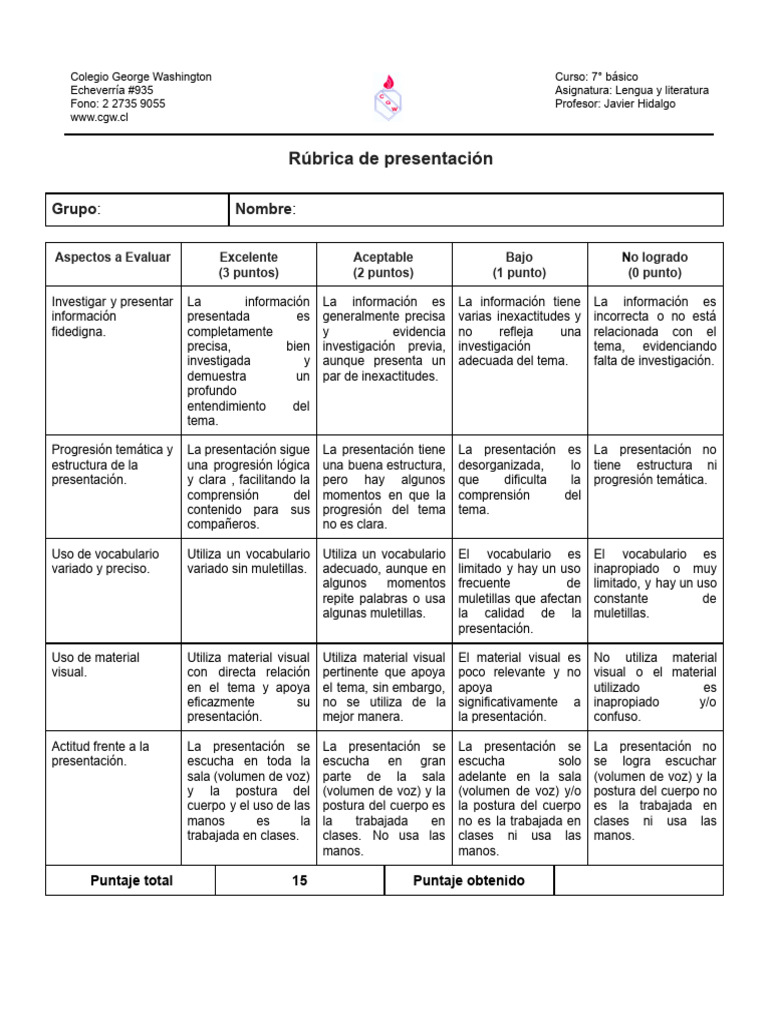 Rúbrica de Evaluación de Presentaciones | PDF