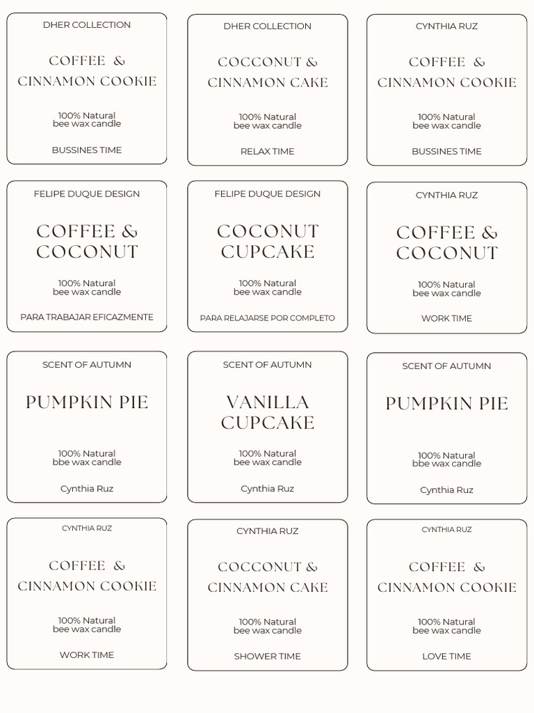 Cream Black Modern Printable Square Candle Labels Document A4 | PDF