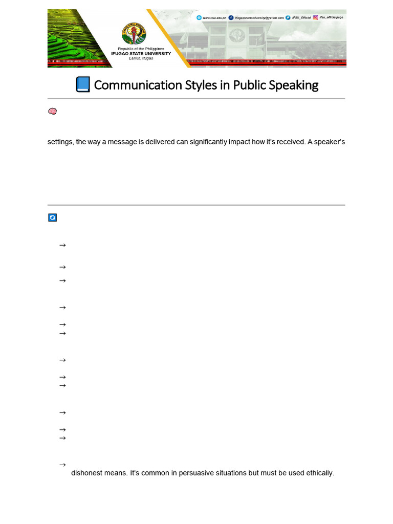 Communication Styles in Public Speaking Notes | PDF | Communication ...