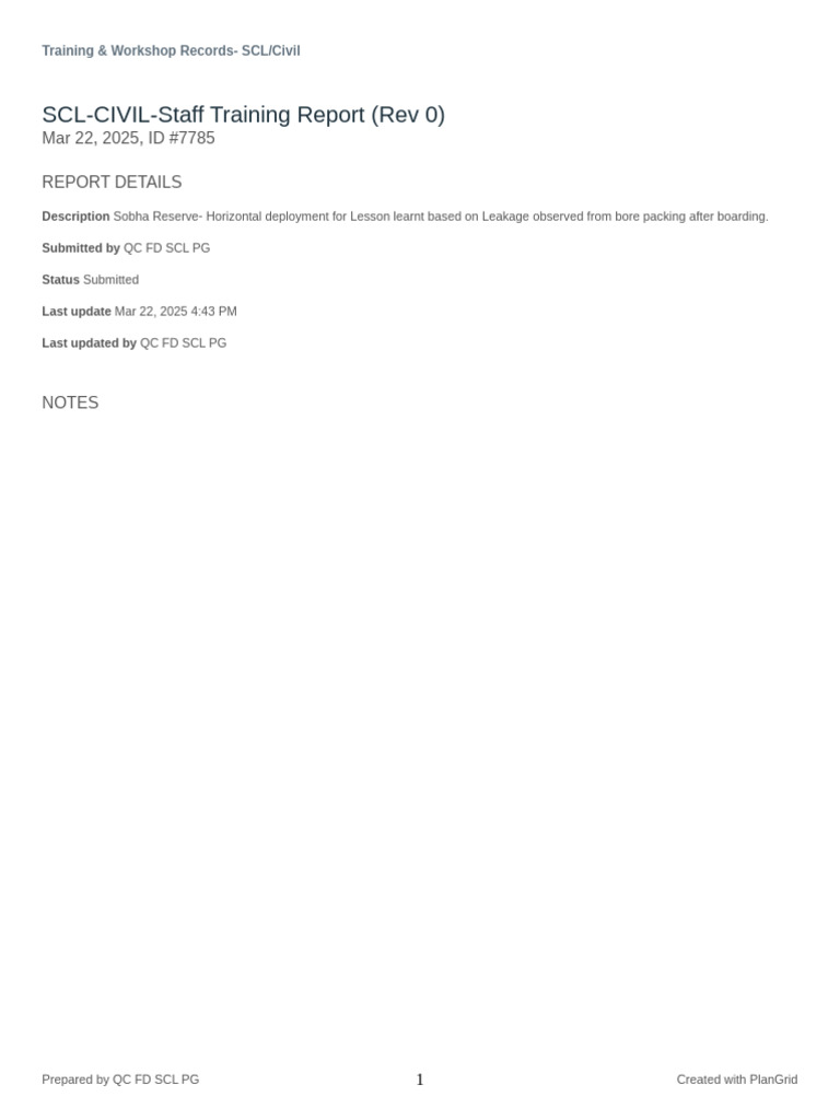 2025-03-22 7785 SCL-CIVIL-Staff Training Report Rev 0 QC FD SCL PG | PDF