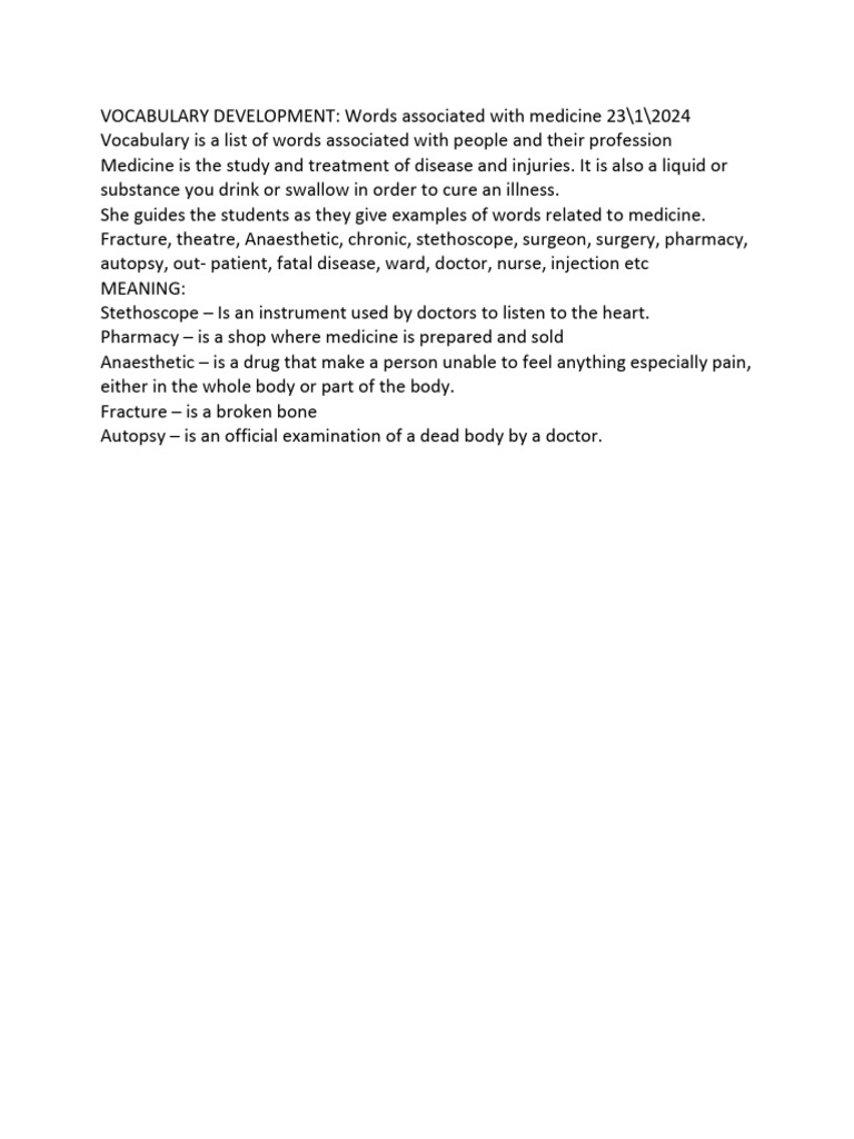 Medical Vocabulary Development Guide | PDF