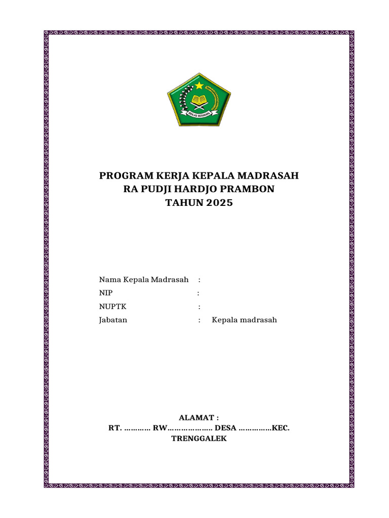 Program Kerja Kepala Madrasah Tahun 2025 | PDF