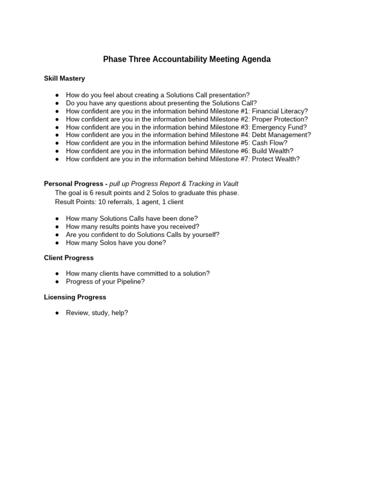 Phase Three Accountability Meeting Agenda-1 | PDF