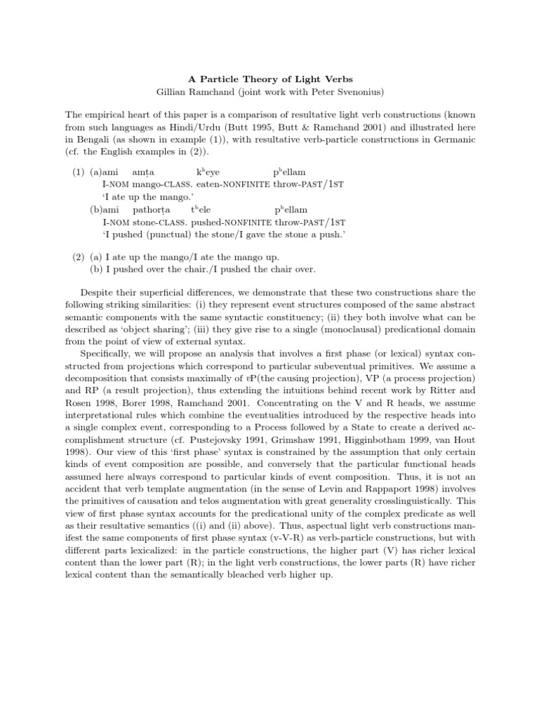 A Particle Theory of Light Verbs Gillian Ramchand ... | PDF | Lexical Semantics | Semantics