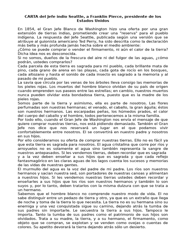 Carta de Seattle: Tierra y Naturaleza Sagrada | PDF | Comprensión ...