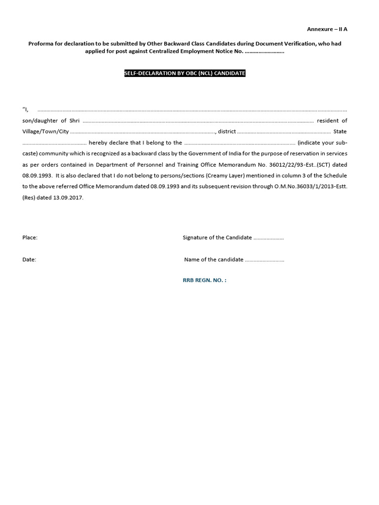 Alp - Self-Declaration by Obc (NCL) Candidate | PDF