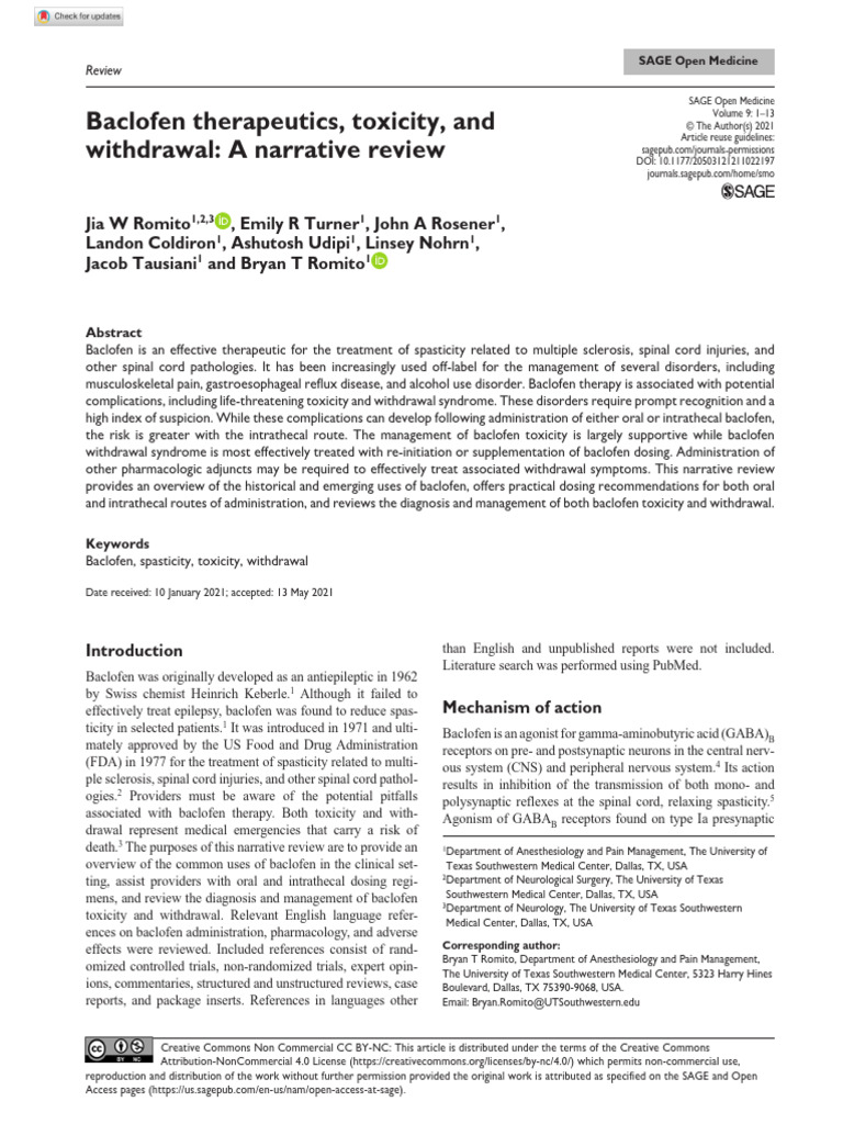 Baclofen Therapeutics Toxicity and Withdrawal A Na | PDF | Medicine ...