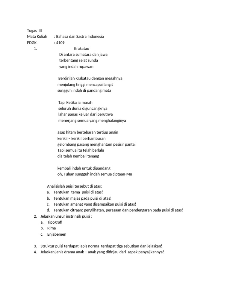 Tugas III Bahasa Dan Sastra Indonesia Di SD | PDF