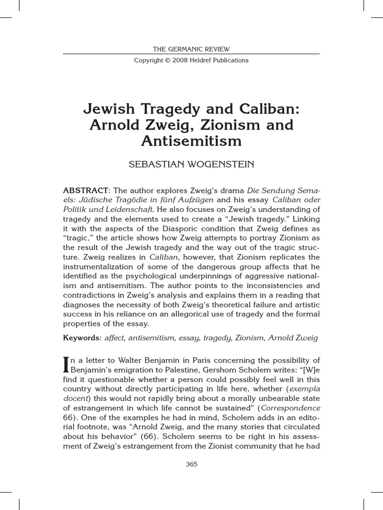 Jewish Tragedy and Caliban Arnold Zweig | PDF | Zionism | Antisemitism