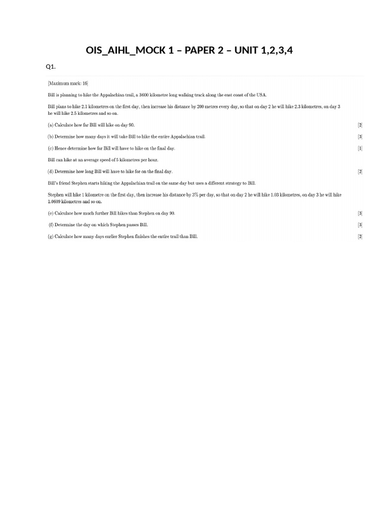 Ois - Aihl - Mock 1 - Paper 2 - Unit 1,2,3,4 | PDF