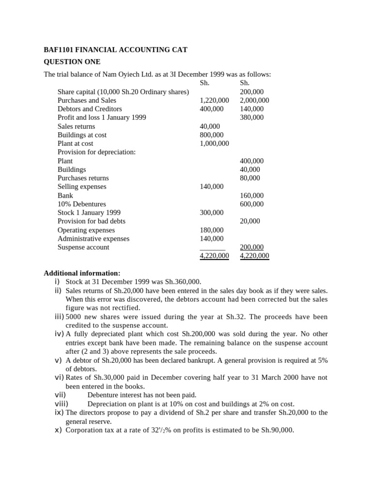 BAF1101 FINANCIAL ACCOUNTING CAT | PDF | Banks | Expense
