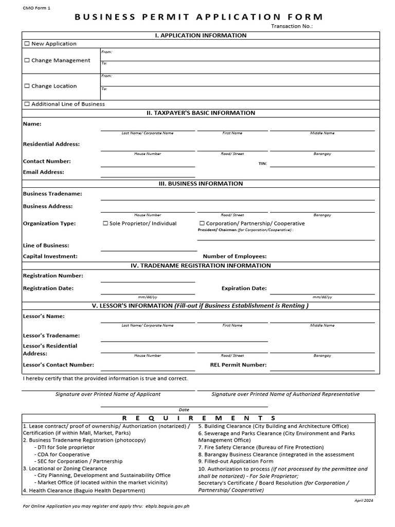 Business Permit Application Form | PDF | Lease