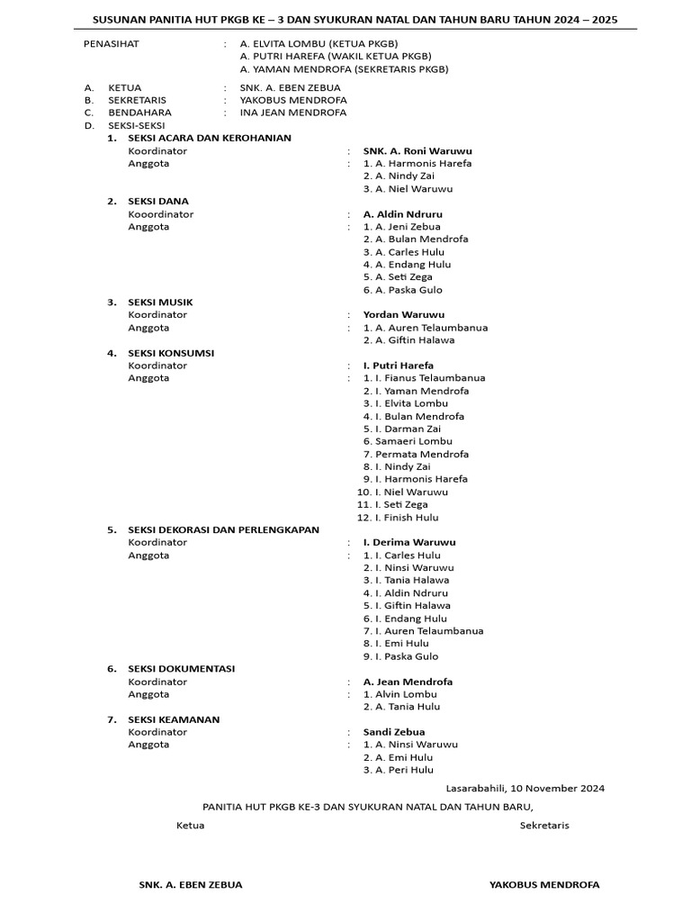 Panitia HUT PKGB Ke-3 dan Natal 2024 | PDF