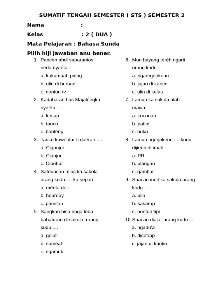 STS 2 Bahasa Sunda Semester 2 | PDF
