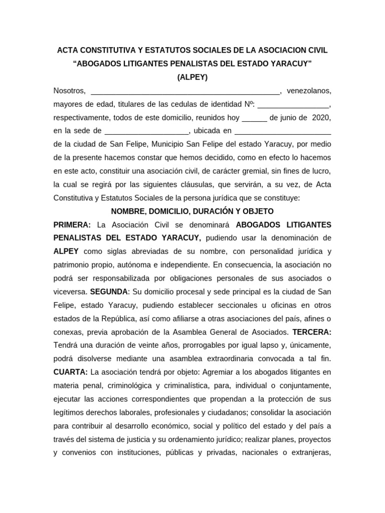 Acta Constitutiva y Estatutos Sociales de La Asociacion Civil | PDF | Junta Directiva | Presupuesto