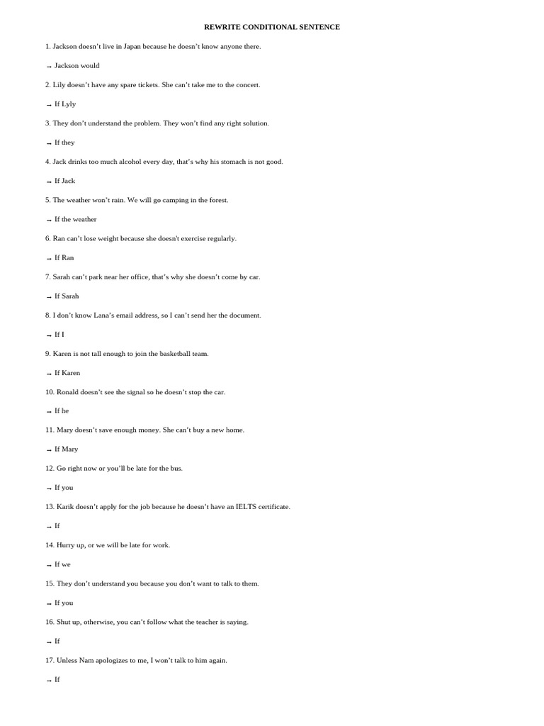 REWRITE CONDITIONAL SENTENCE | PDF