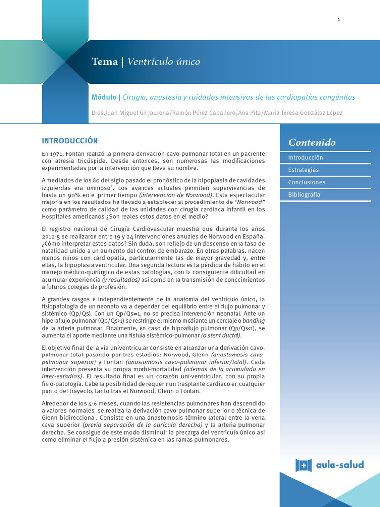 Ventriculo Unico | PDF | Cirugía cardíaca | Sistema cardiovascular
