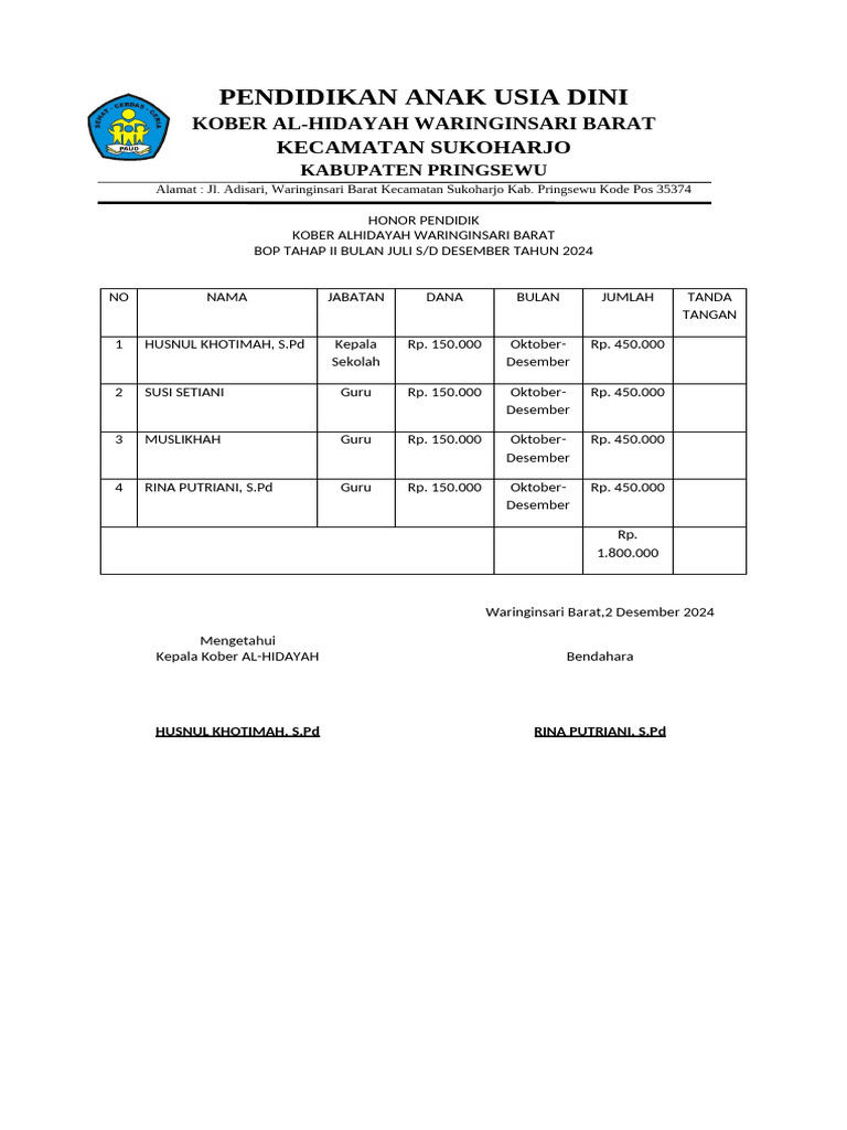 absen guru paud | PDF