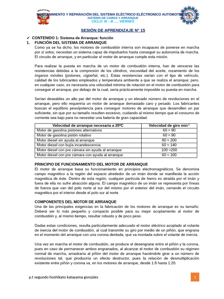 Teoria - Sesión 15 - Sistema de Arranque-Funcion-Iii Ciclo - B - Julio ...