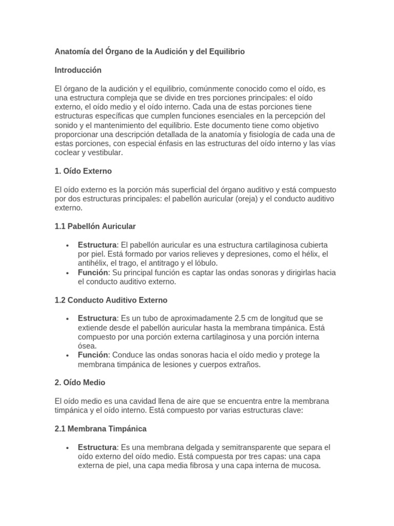 Anatomía Del Órgano de La Audición y Del Equilibrio | PDF | Oído ...