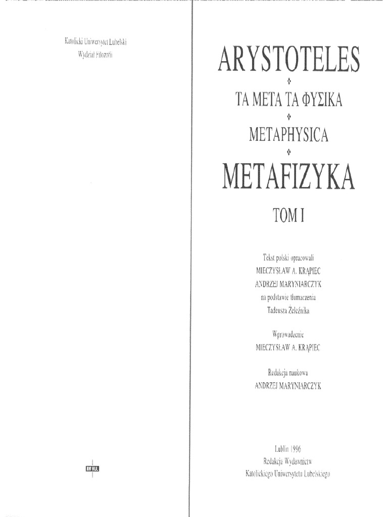 Arystoteles - Metafizyka Ks. 1 I 2 | PDF
