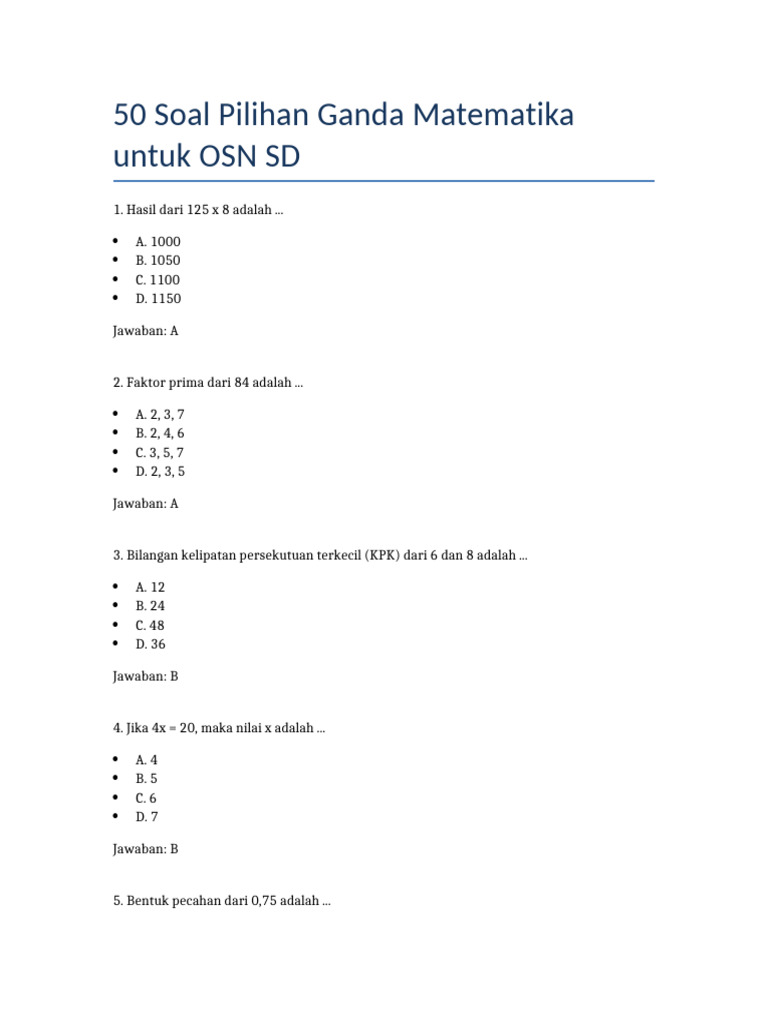 50_Soal_OSN_Matematika_SD | PDF