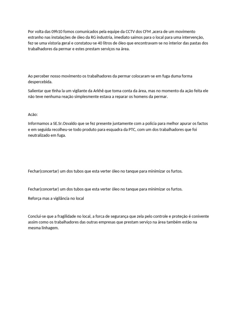 Por Volta Das 09h10 Fomos Comunicados Pela Equipe Da CCTV Dos CFM | PDF