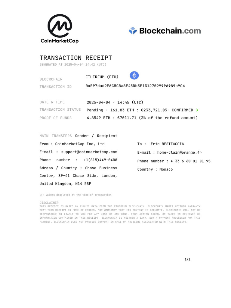 Invoice Coin 20250404 ETH 1853 | PDF
