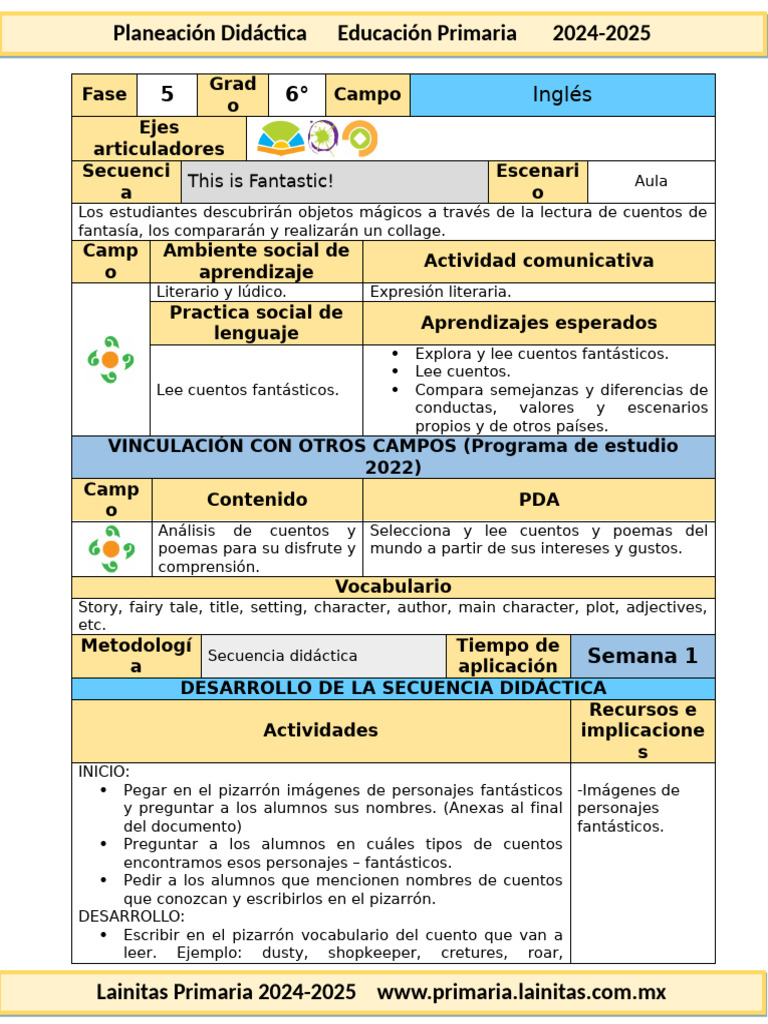 6to Grado Octubre - Ingl S (2024-2025) | PDF | Aprendizaje