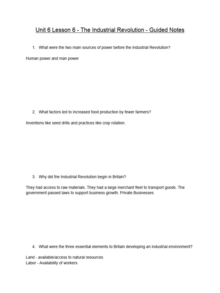 Industrial Revolution Guided Notes | PDF