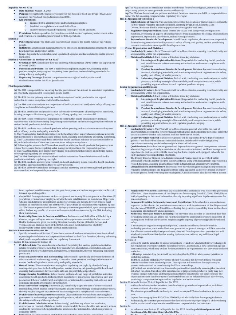 Republic Act No 9711 | PDF | Food And Drug Administration | Regulatory Compliance