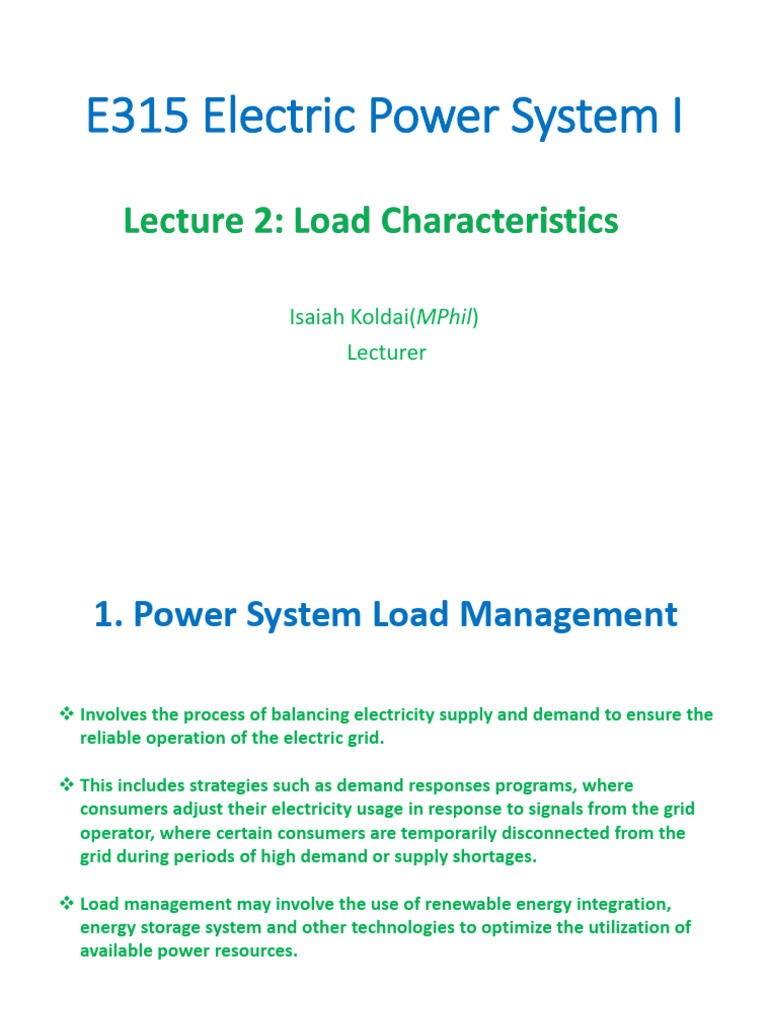 EE315 Power Systems Lecture 2 Load Characteristics - 2025 | PDF | Ac Power | Power (Physics)