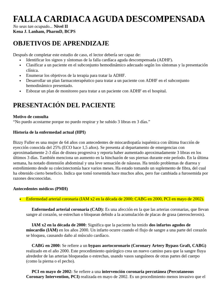 Falla Cardiaca Aguda Descompensada | PDF | Insuficiencia cardíaca ...