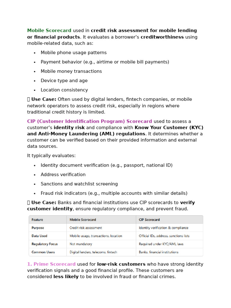 Mobile Scorecard for Credit Risk Assessment | PDF