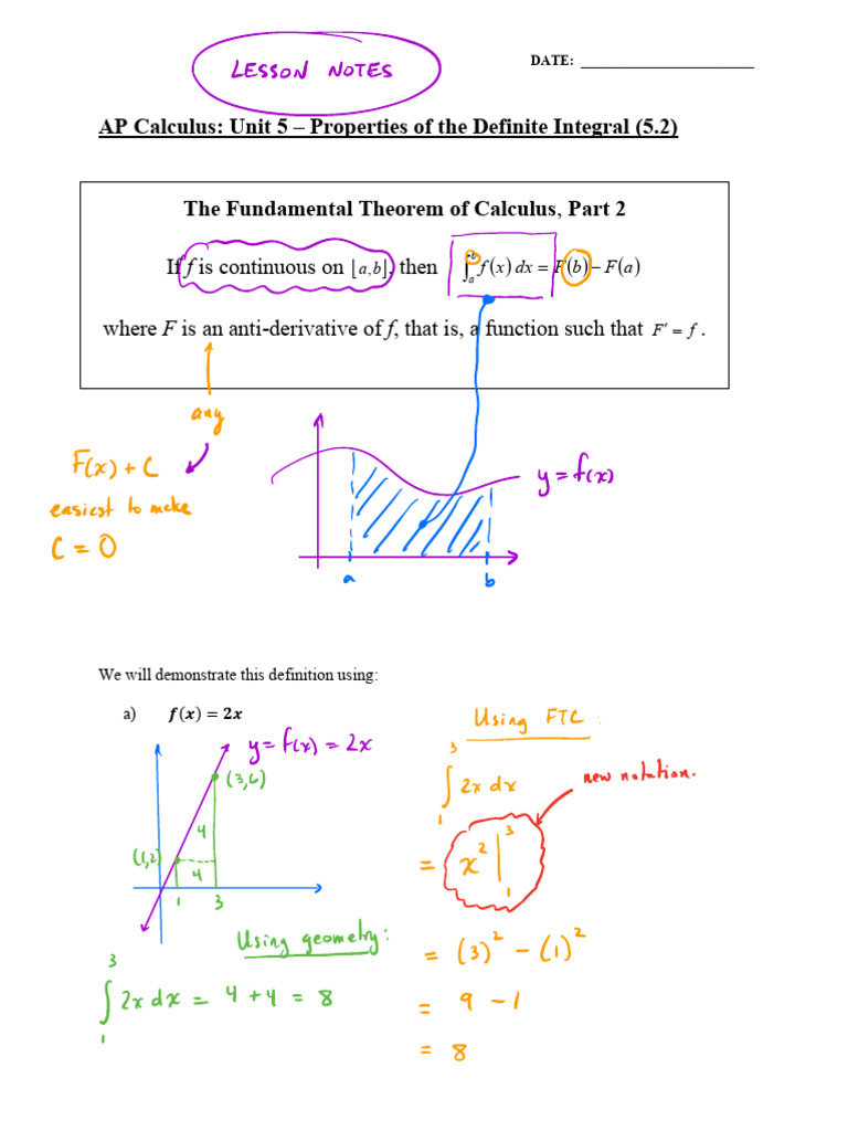 7 Definite Integral FTC 2 Feb 2018 - LESSON NOT ES | PDF | Calculus ...