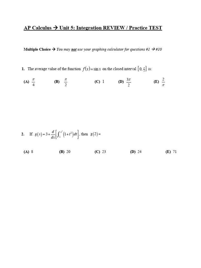 Unit 5 PRACTICE FR TEST - Feb 2021 | PDF | Function (Mathematics ...