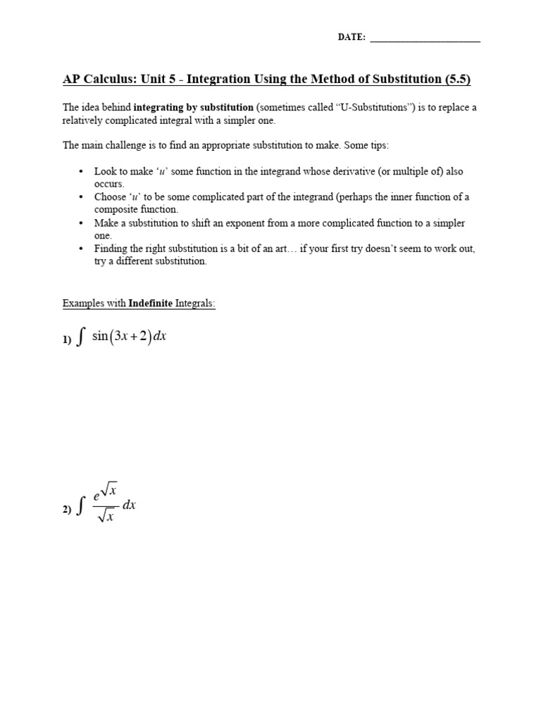 Integration by Substitution Guide | PDF | Integral | Algebra