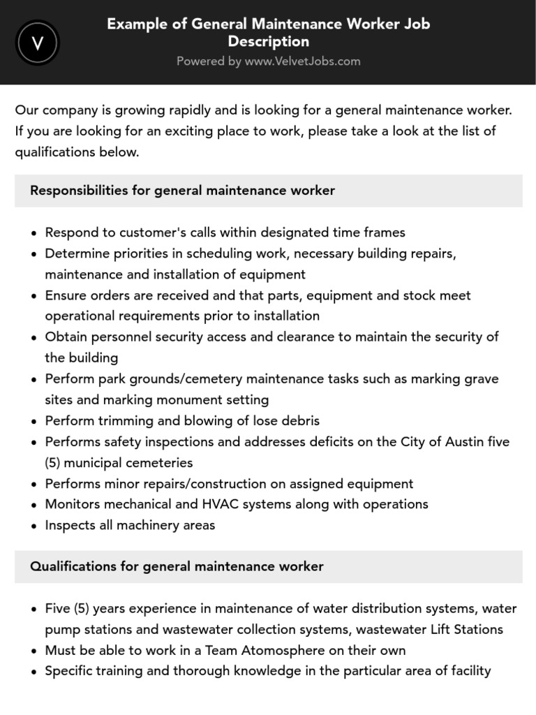 General Maintenance Worker Job Overview | PDF
