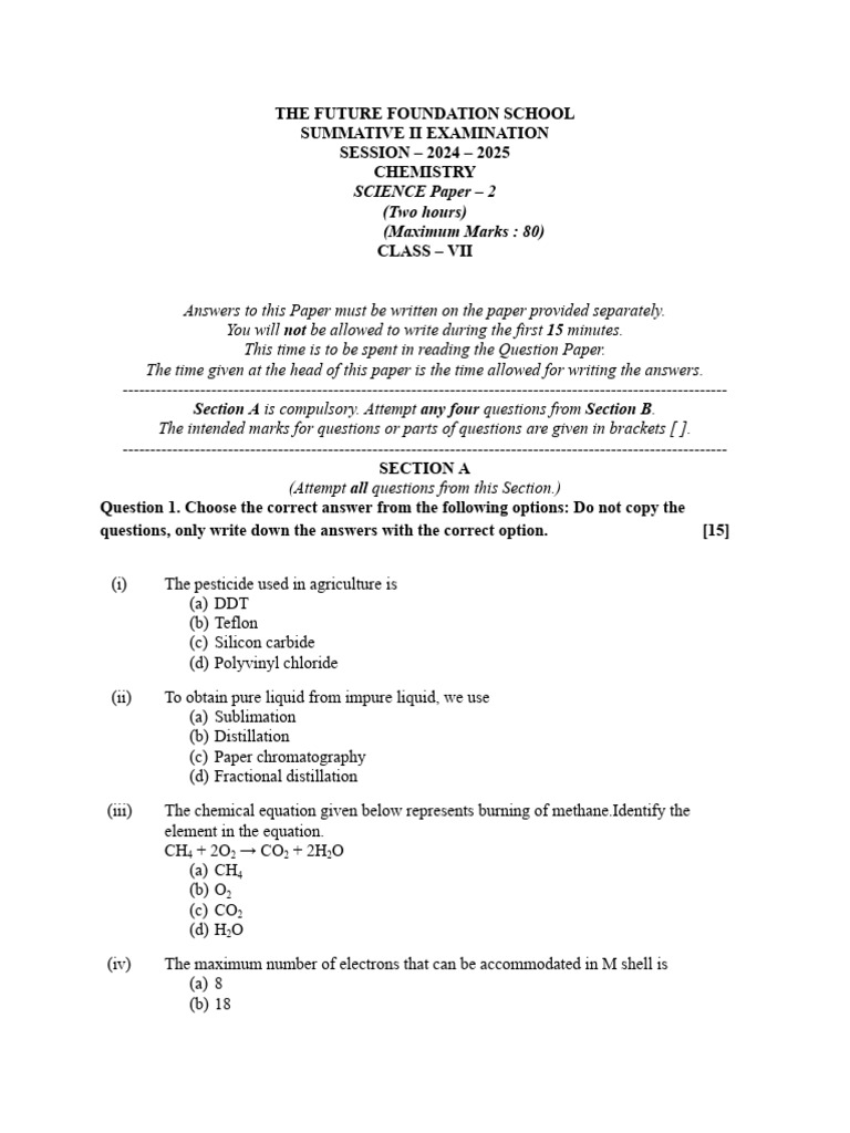 Class VII Chemistry Summative Exam 2024-25 | PDF | Combustion ...