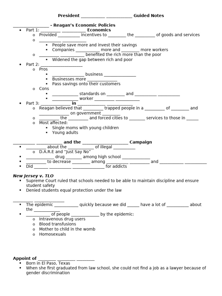 Ronald Reagan Notes Sheet | PDF